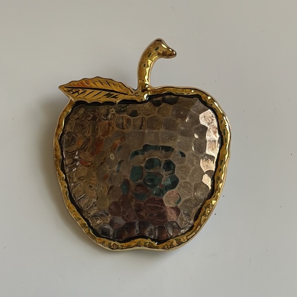 Jewelry | Vintage Apple Brooch Hammered Metal | Poshmark